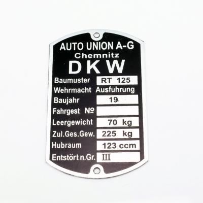 DKW Greiner Oldtimerteile Shop | Typschild RT 125 Wehrmacht